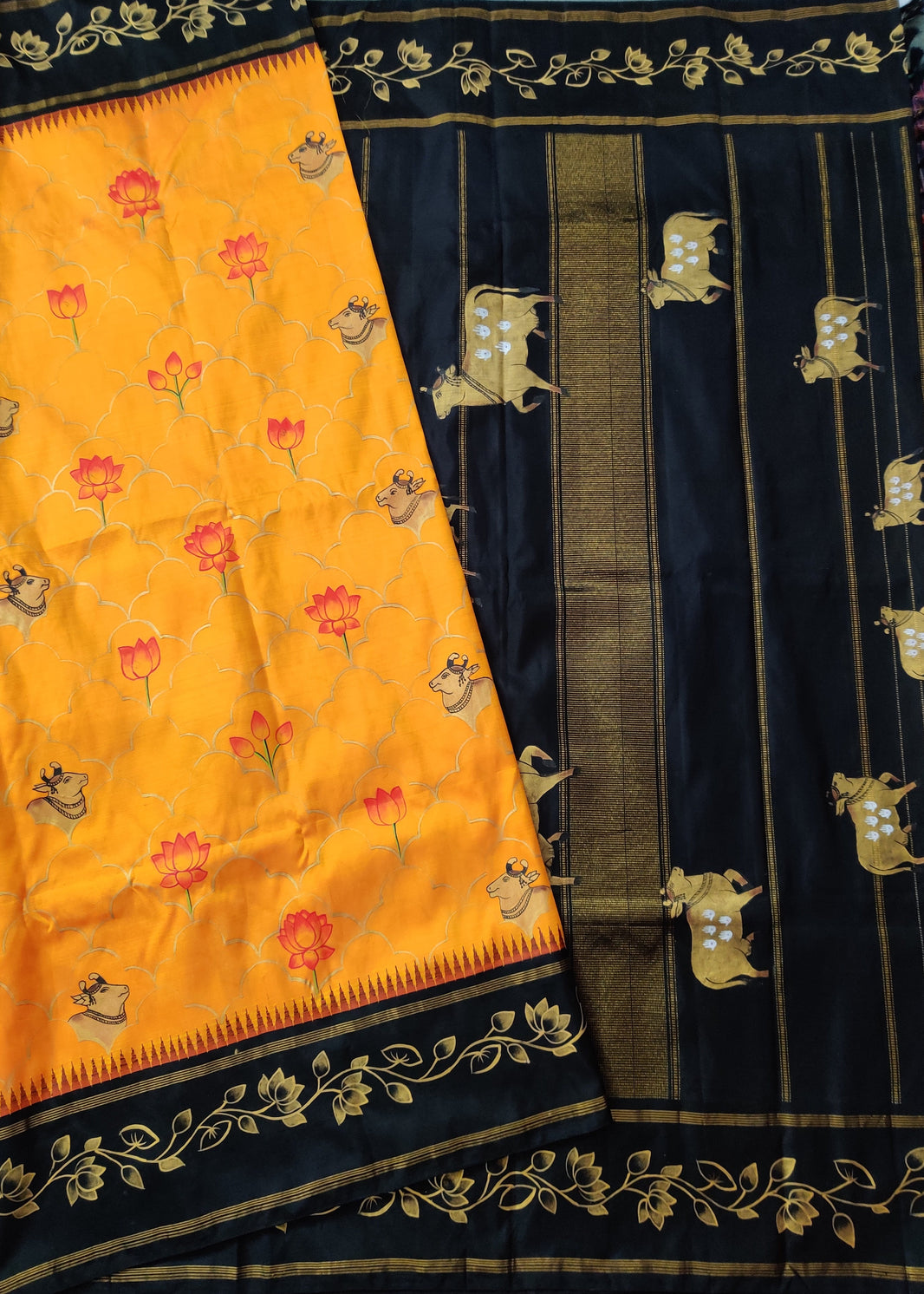 Mango Yellow Colour Kanchivaram Silk Saree With And Painting All Over ...