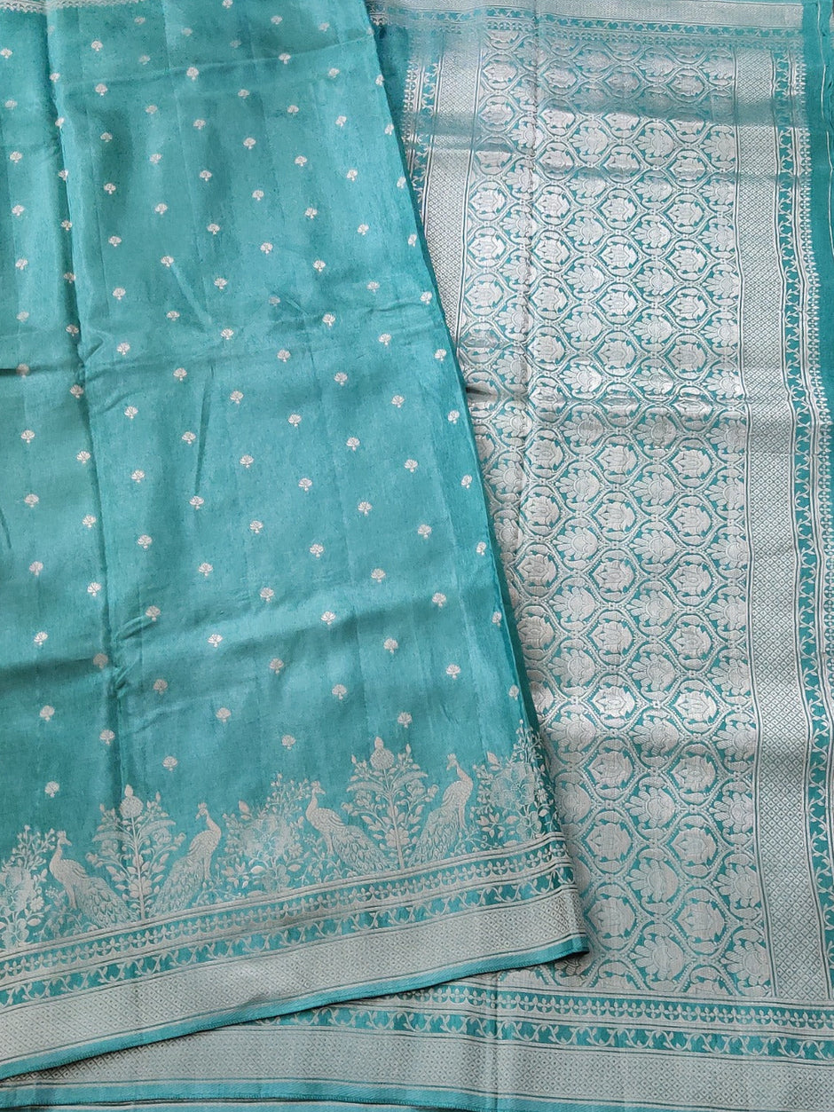 Light Turquoise Colour Semi Mashru Saree With Small Zari Butta All Ove ...